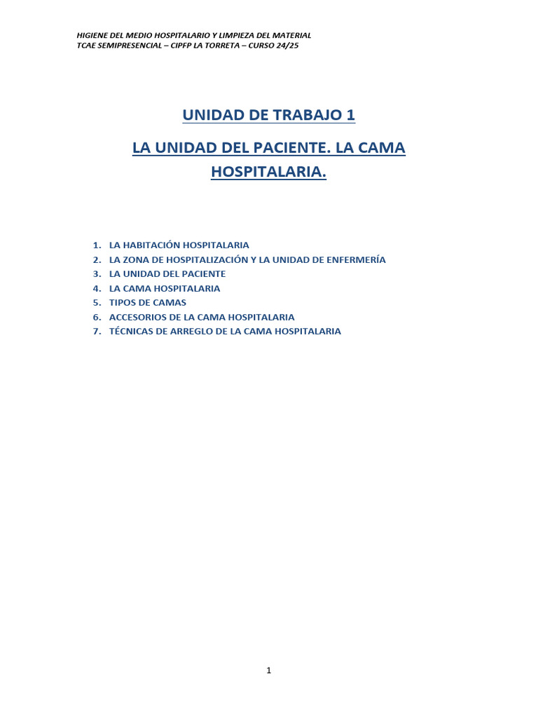Ut1 La Unidad Del Paciente. La Cama Hospitalaria | PDF