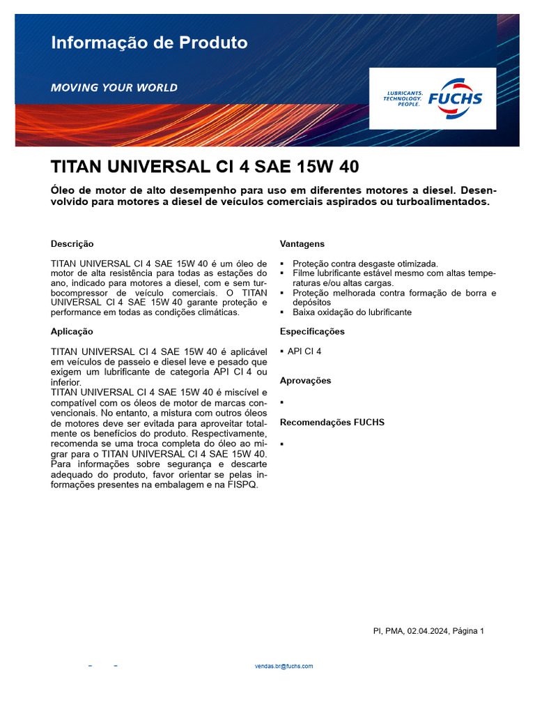 Titan Universal Ci-4 Sae 15W-40 | PDF