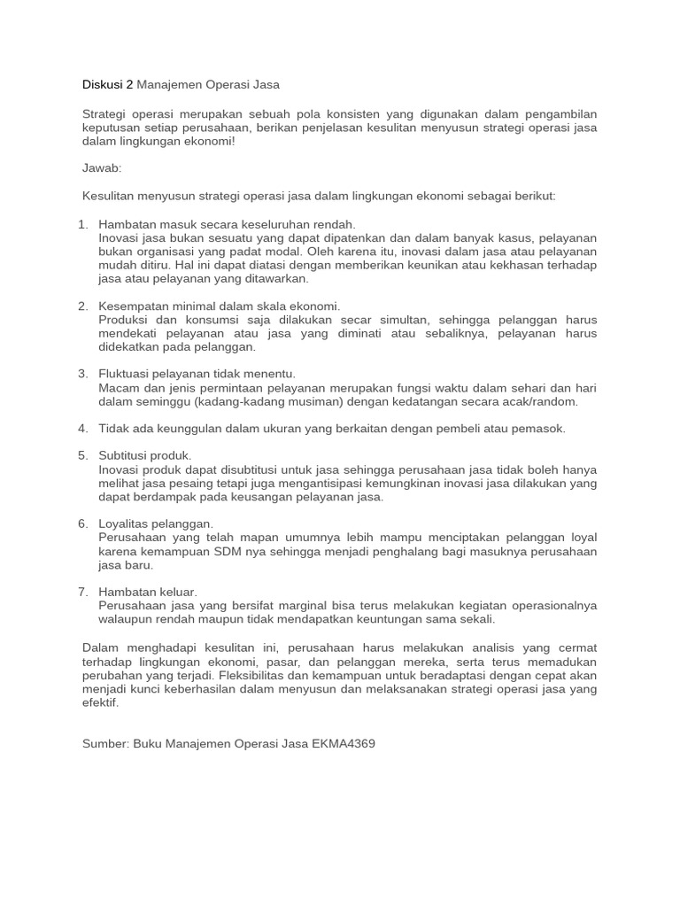 Diskusi 2 Manajemen Operasi Jasa | PDF