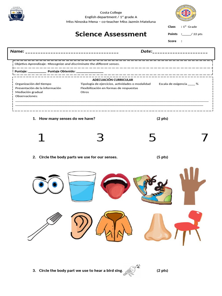Science Assessment 1ST Grade | PDF