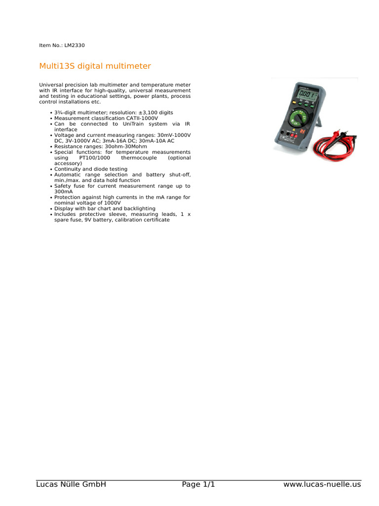 1703 E Multi13S Digital Multimeter | PDF