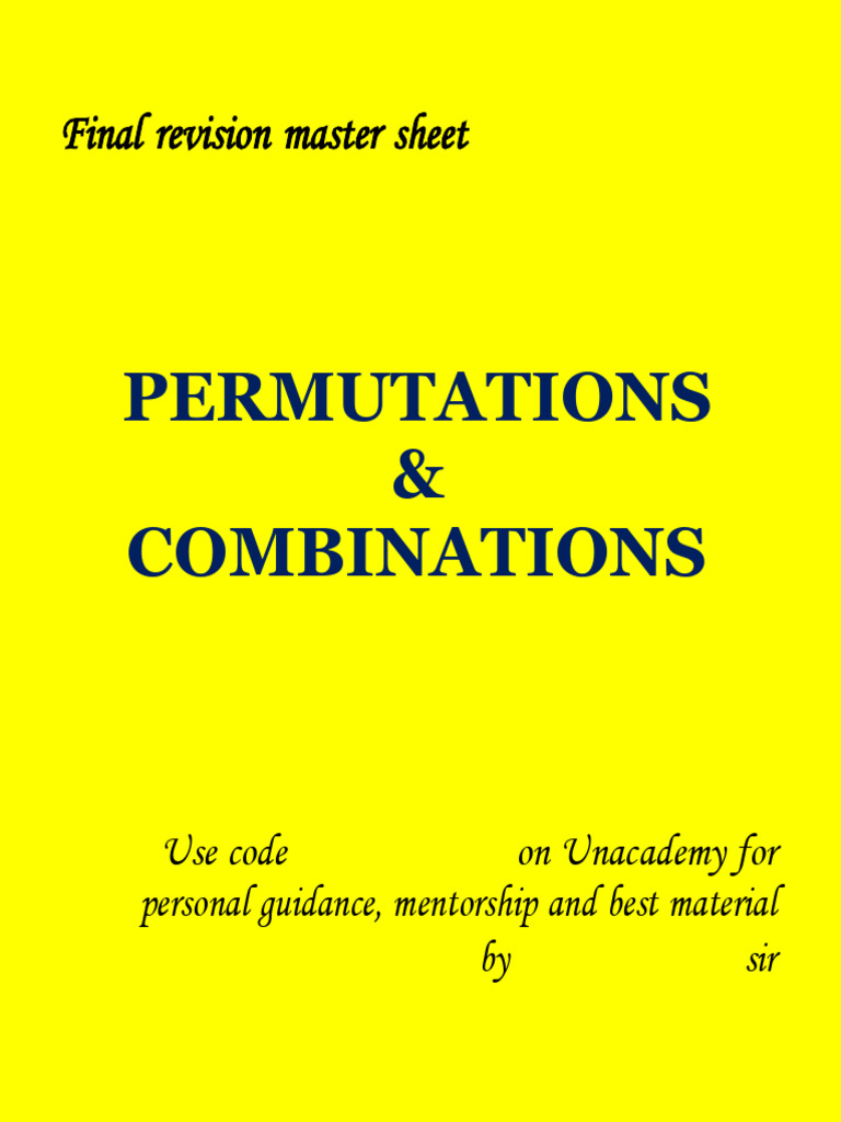 Combinatorics JEE Advanced Revision Problem Sheet | PDF
