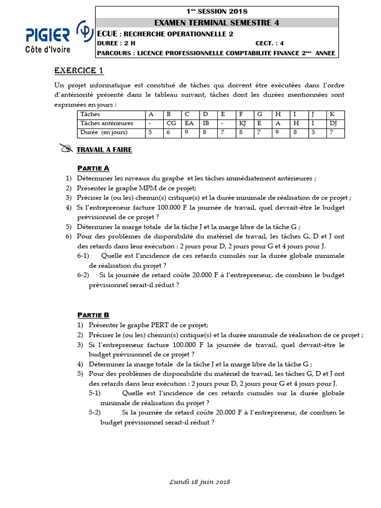 Exercice 1: Examen Terminal Semestre 4 Ecue | PDF