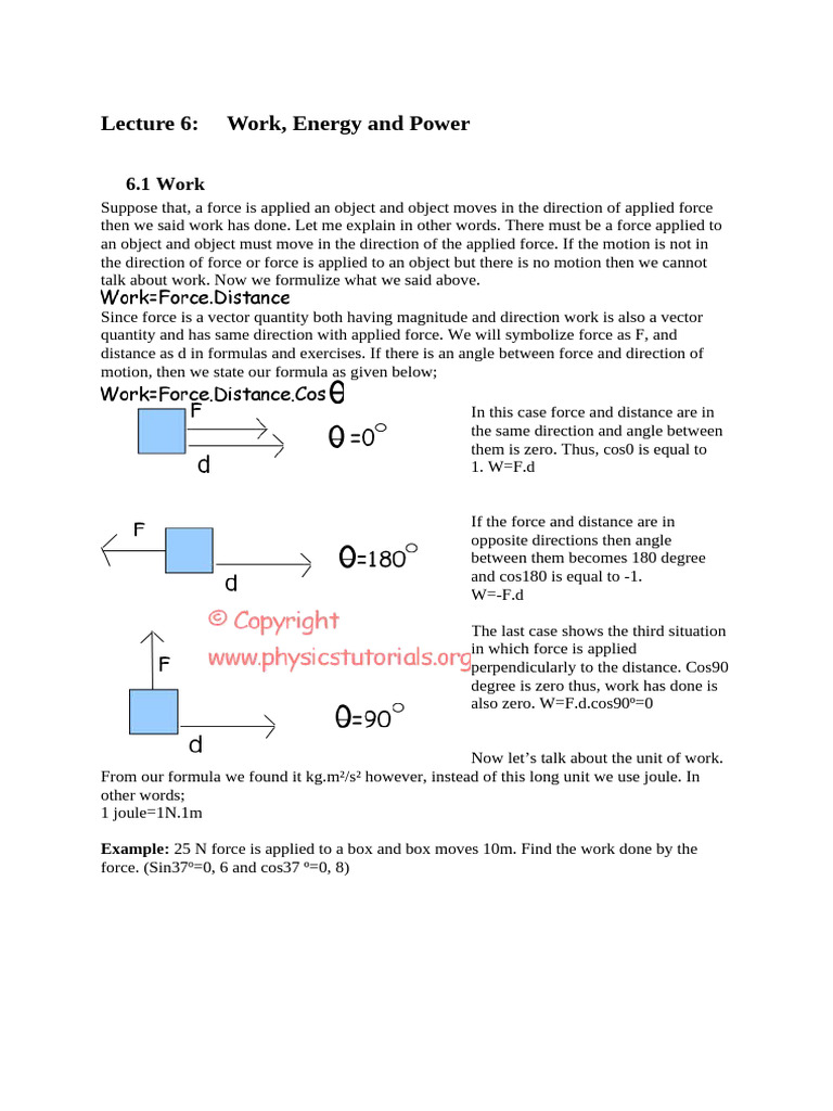 Lecture 6 Work, Energy and Power | PDF