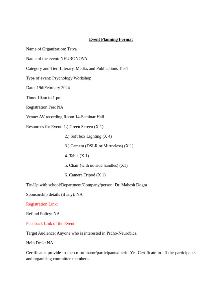 Event Planning Format | PDF