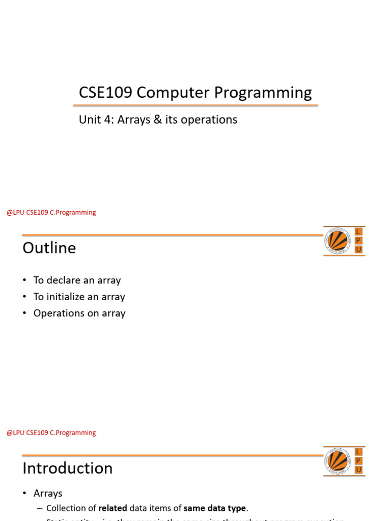 CSE109 4.1 Arrays | PDF