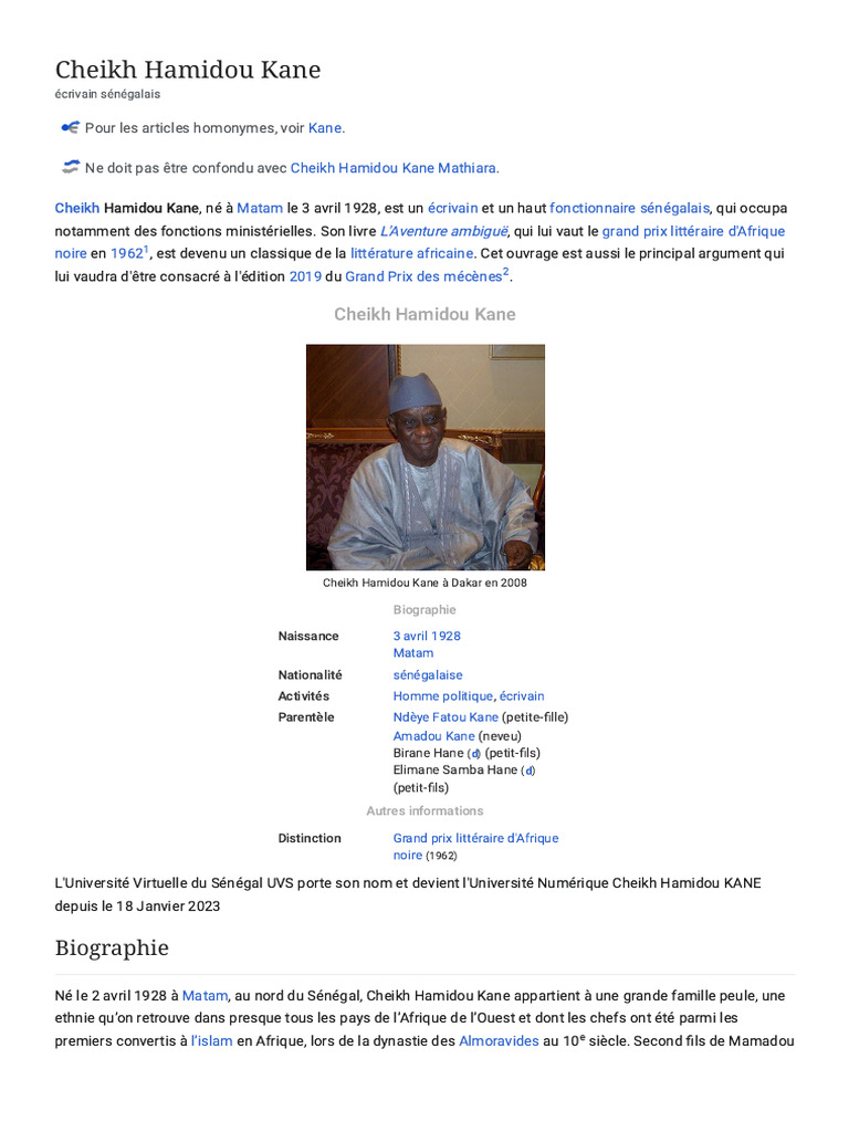 Cheikh Hamidou Kane - Wikipédia | PDF