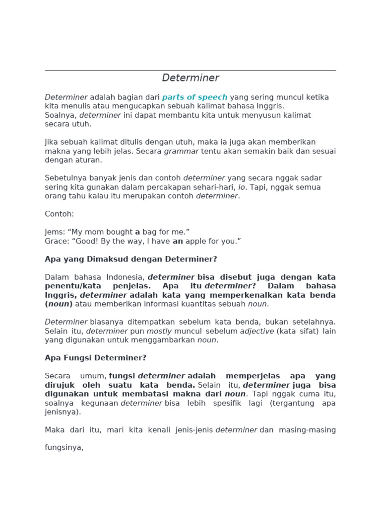 Determiner Kelas 7 | PDF | Plural | Indonesian Language