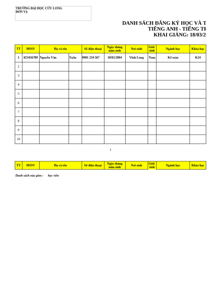 Cntt - danh Sách Đăng Ký Học Và Thi Cấp Gcn Ngoại Ngữ - Khóa 21 - kg 10.06.2024 | PDF