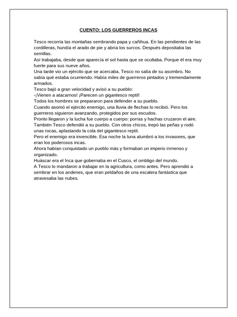Cuento Los Guerreros Incas | PDF