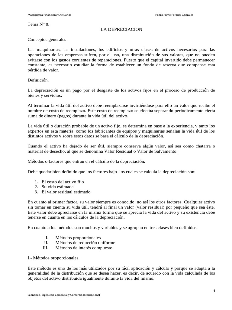 Tema N. 8. Depreciaciones | PDF