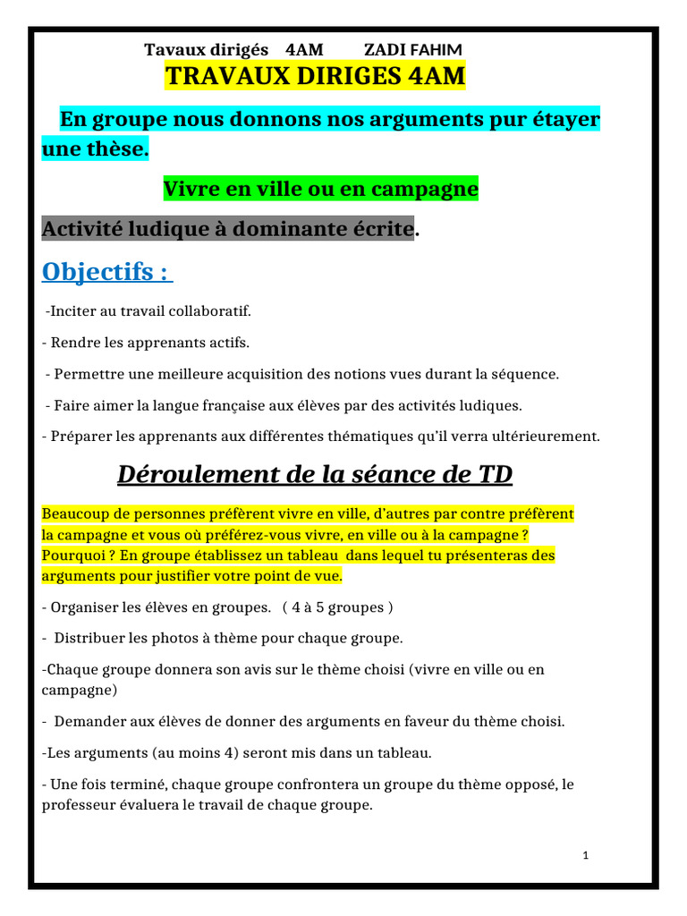 TD Ville Ou Campagne 4AM ZADI | PDF