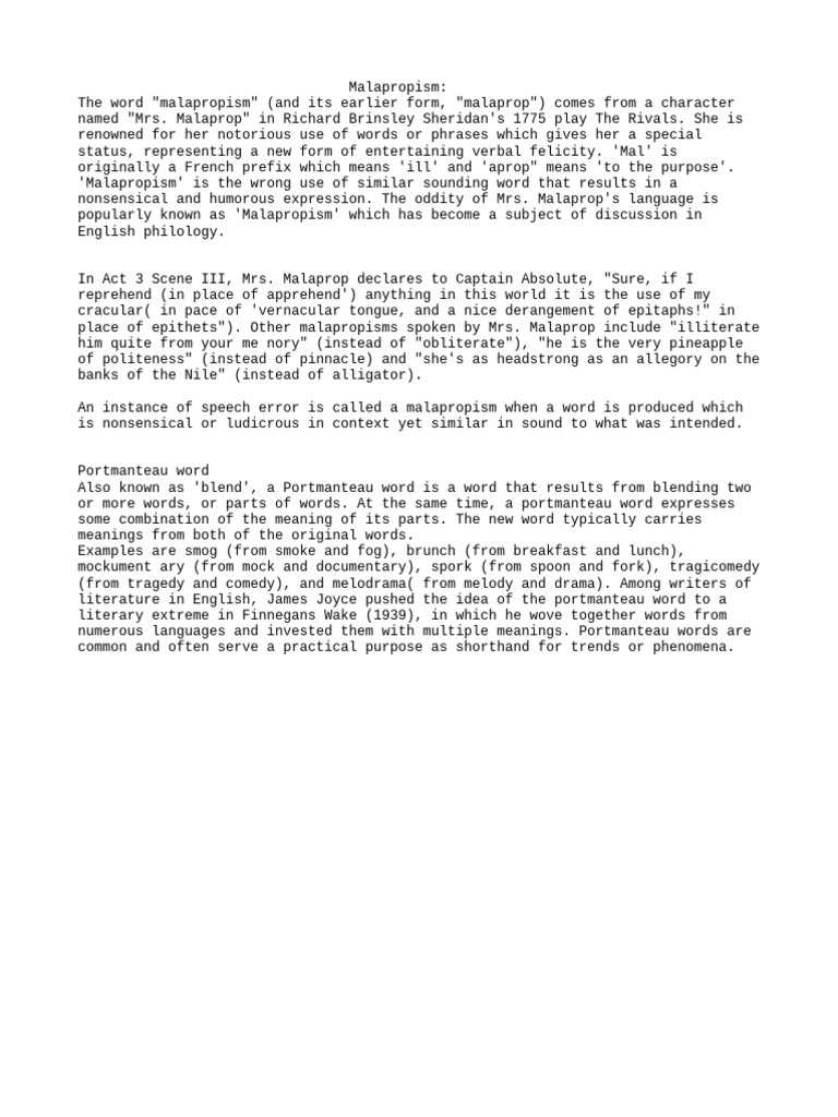 Malapropism P-1 Unit - 1 .TXT by PDS | PDF