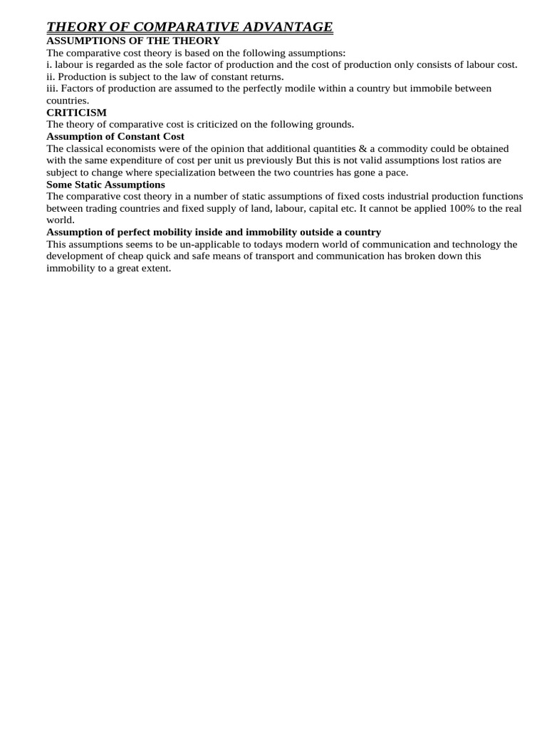 Theory of Comparative Advantage | PDF