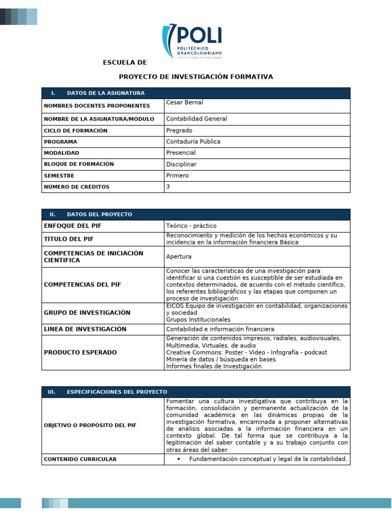 PIF Contabilidad General 2024 I | PDF