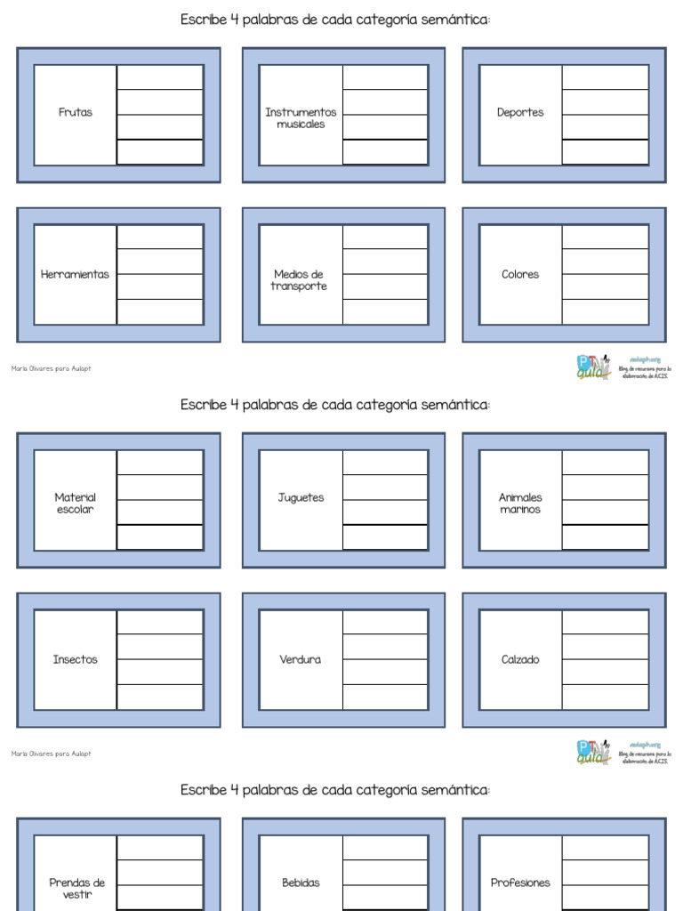 Tarjetas Categorias Semanticas | PDF