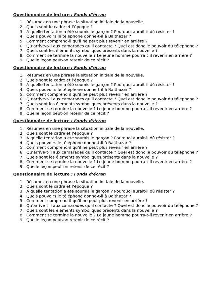 Questionnaire Fonds d' Écran | PDF
