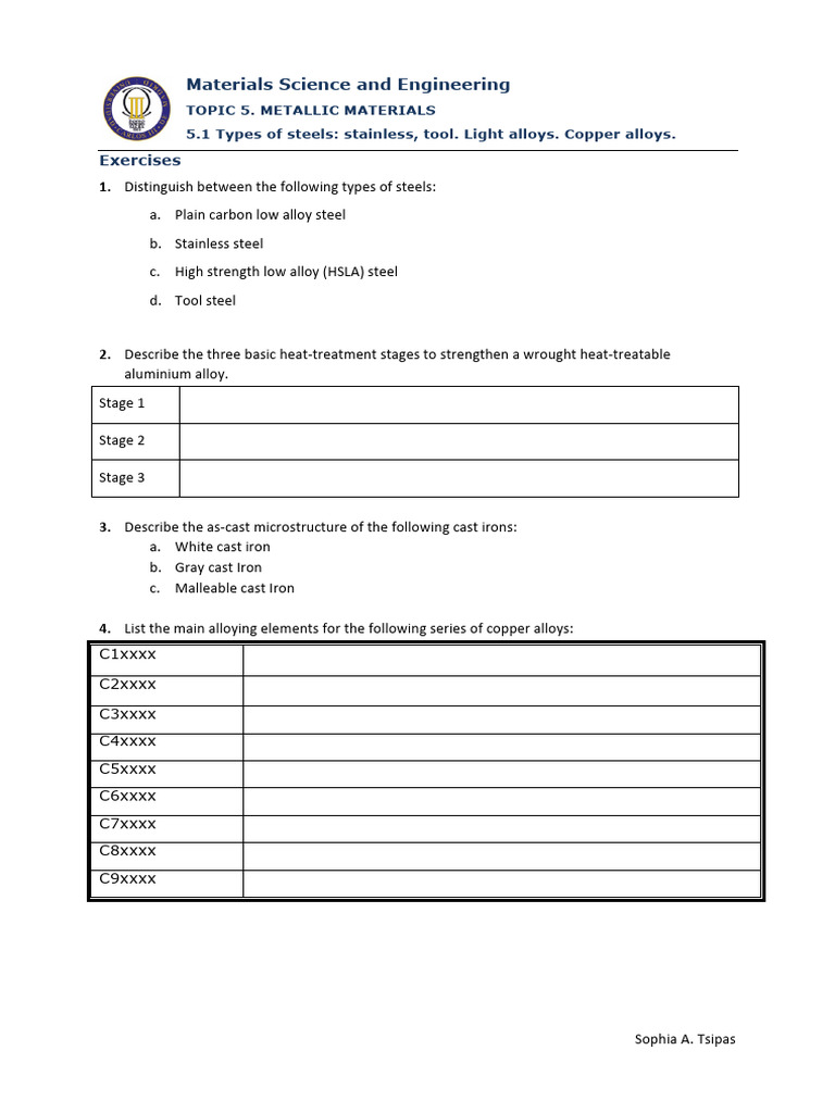 Materials Science and Engineering: Exercises | PDF