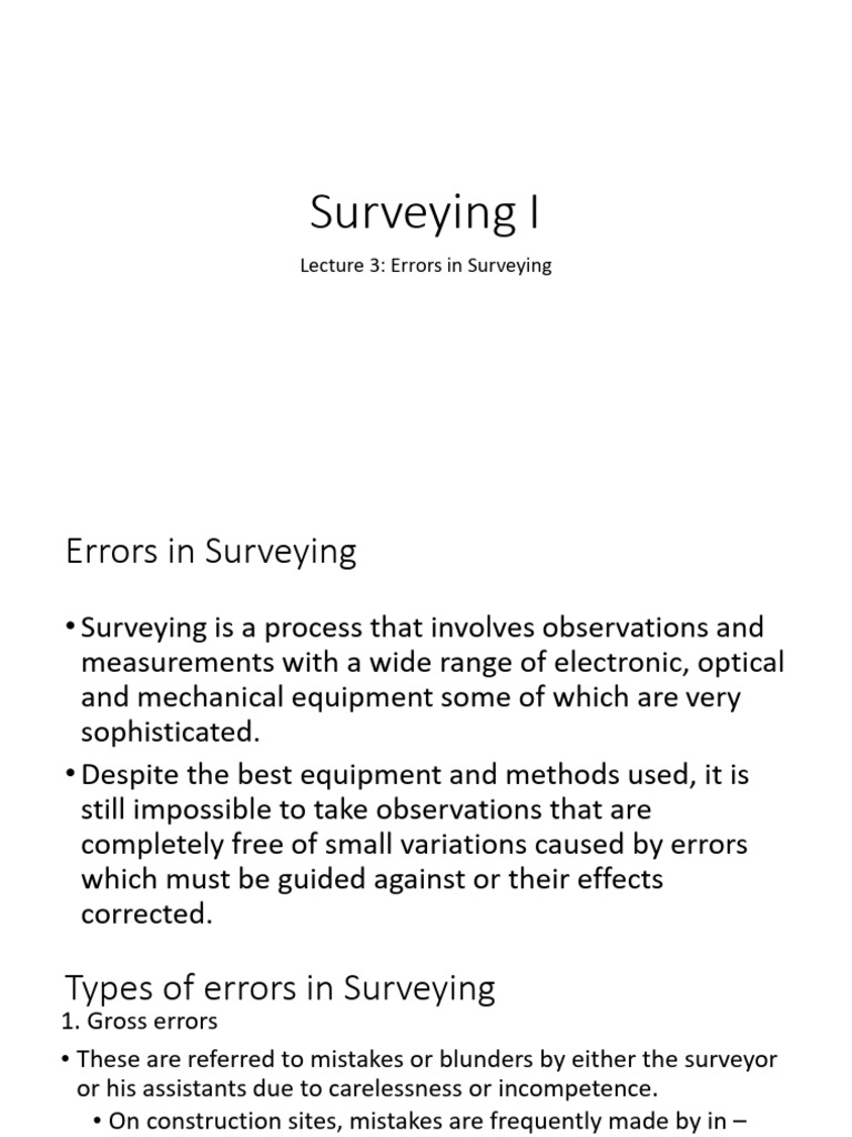 Lecture 3 Surveying I - Errors in Surveying | PDF
