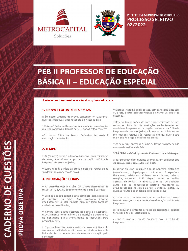 Prova 1 Professor de Educ | PDF
