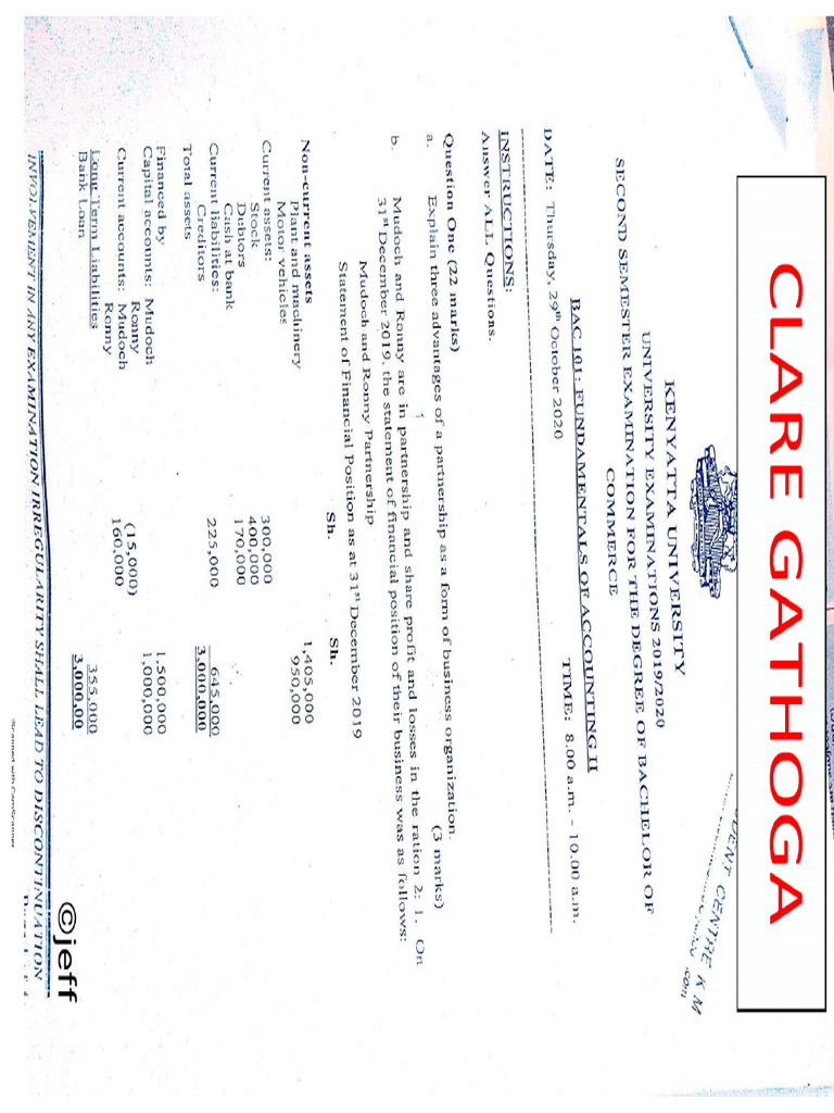 Bac101 Past Papers - by Clare Gathoga | PDF