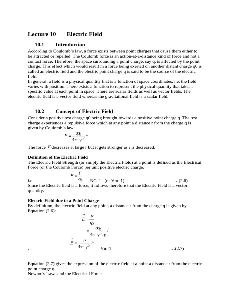 Lecture 10 Electric Field | PDF