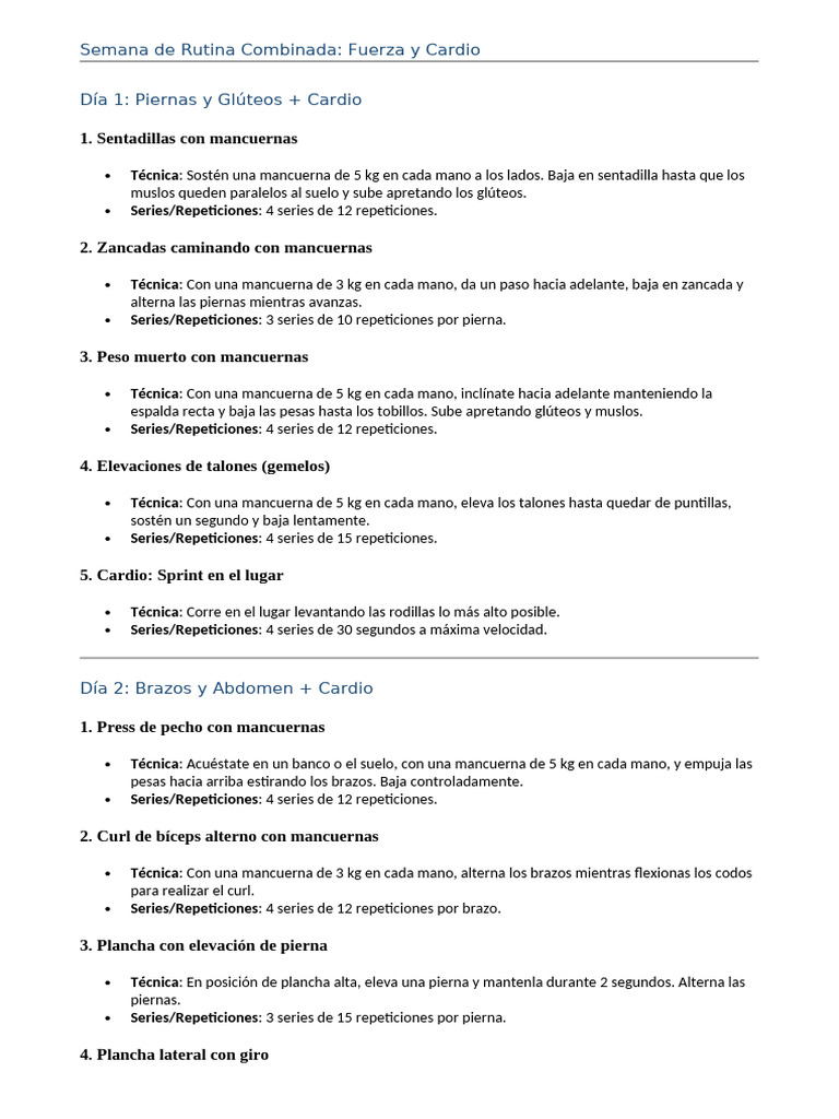 Rutina Semanal Workout Intensivo Con Cardio 7 | PDF