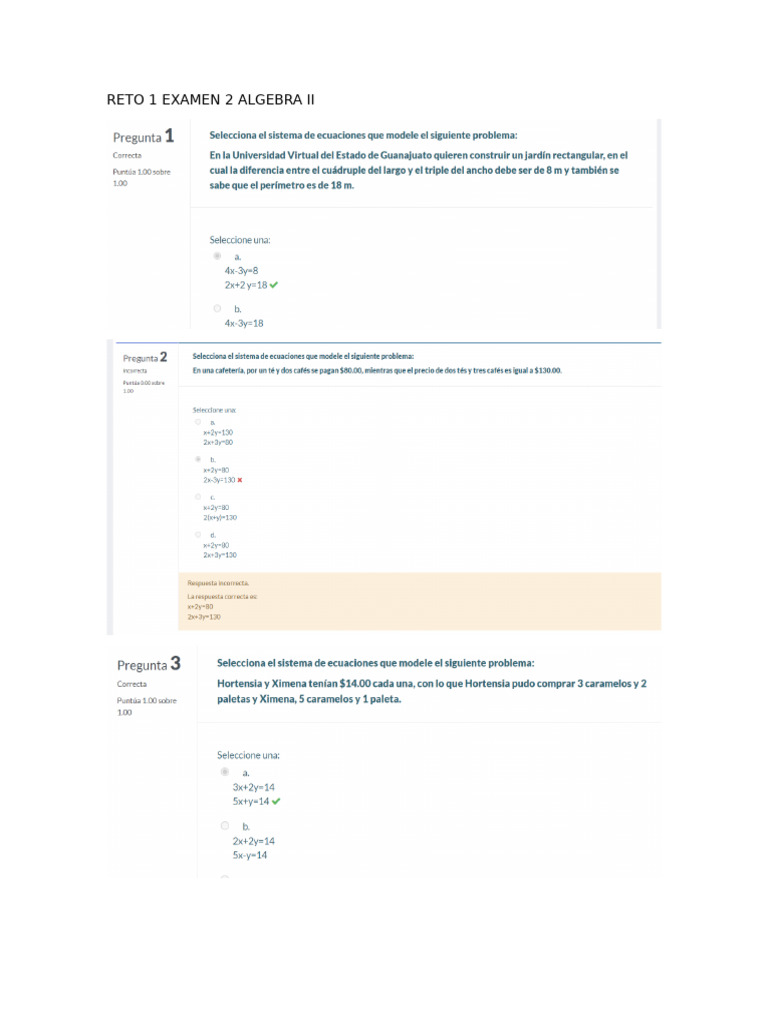 RETO 1 EXAMEN 2 ALGEBRA II | PDF