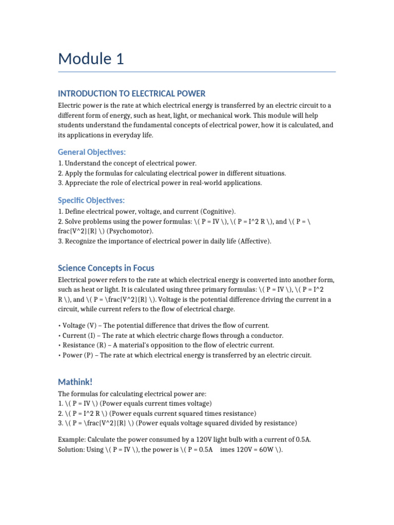 Revised Electrical Power Module | PDF