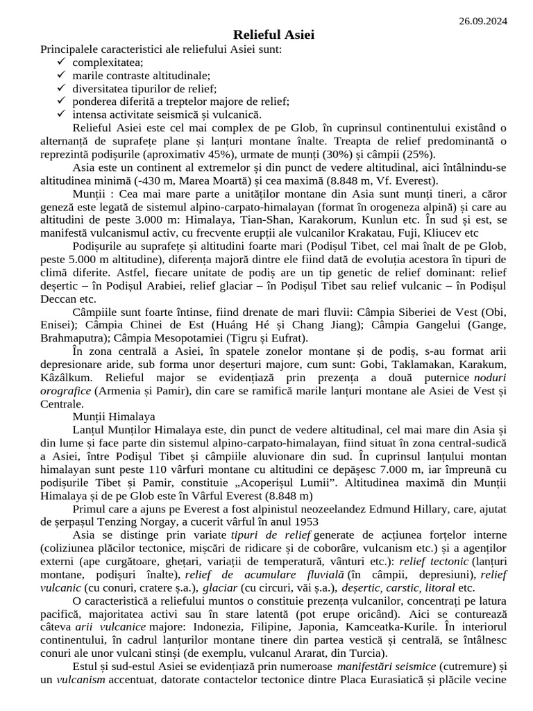 Relieful Asiei A7a | PDF