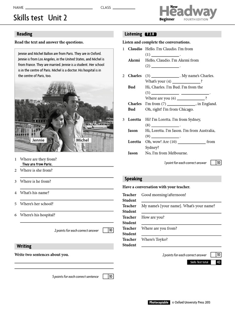 NHW Beg 4E Skills Tests 2 | PDF