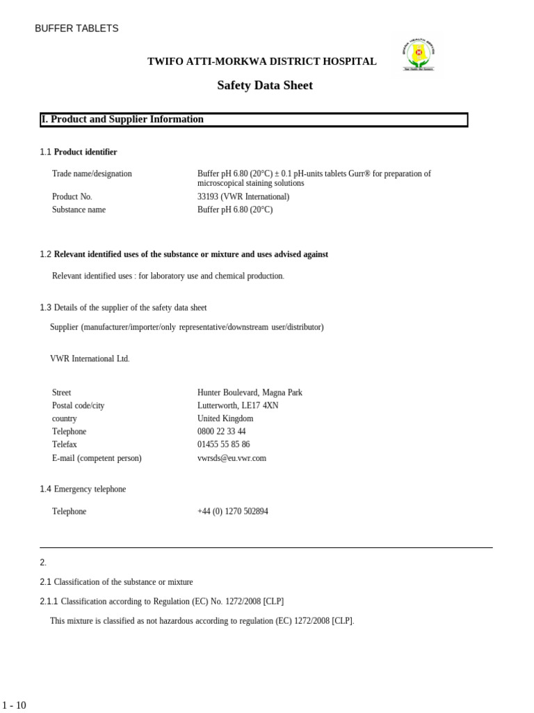 Buffer Tablet Msds | PDF