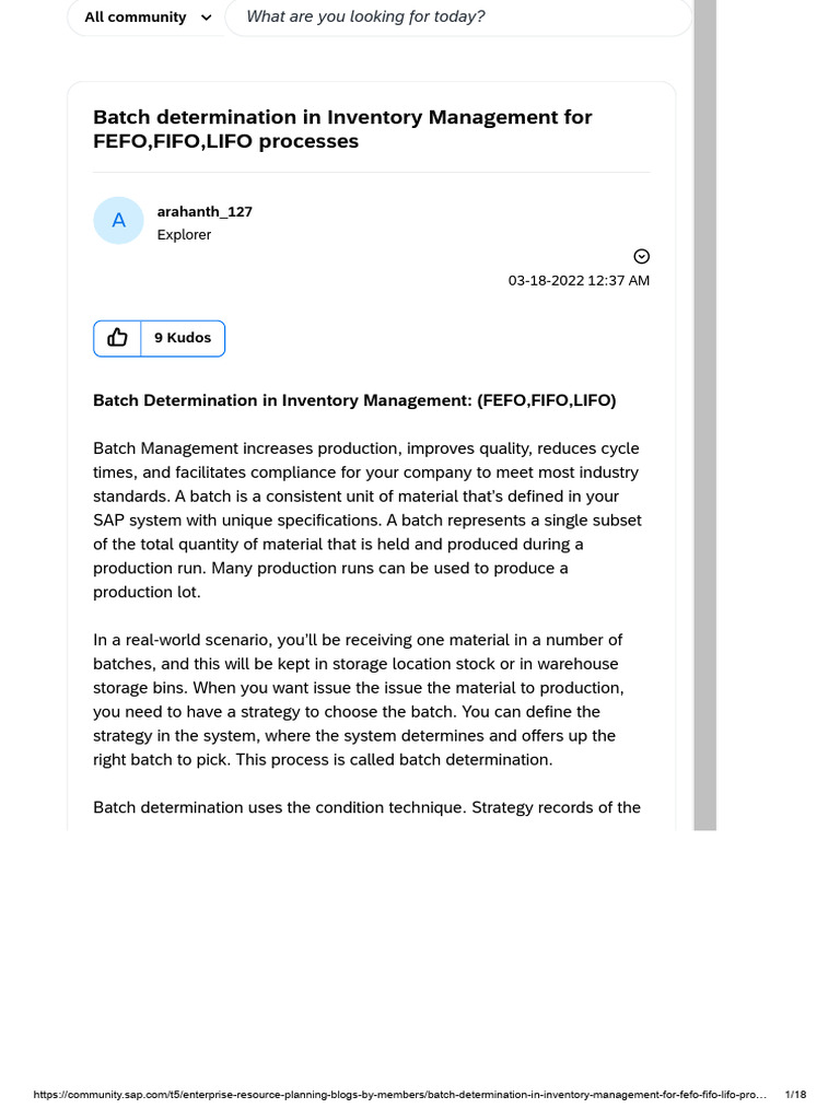 Batch Determination in Inventory FEFO FIFO LIFO 1719315512 | PDF