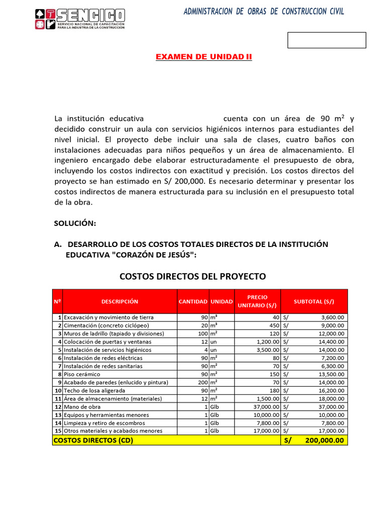 Edwin Luis Zegarra Rios - Examen 2 - Costos y Presupuestos | PDF