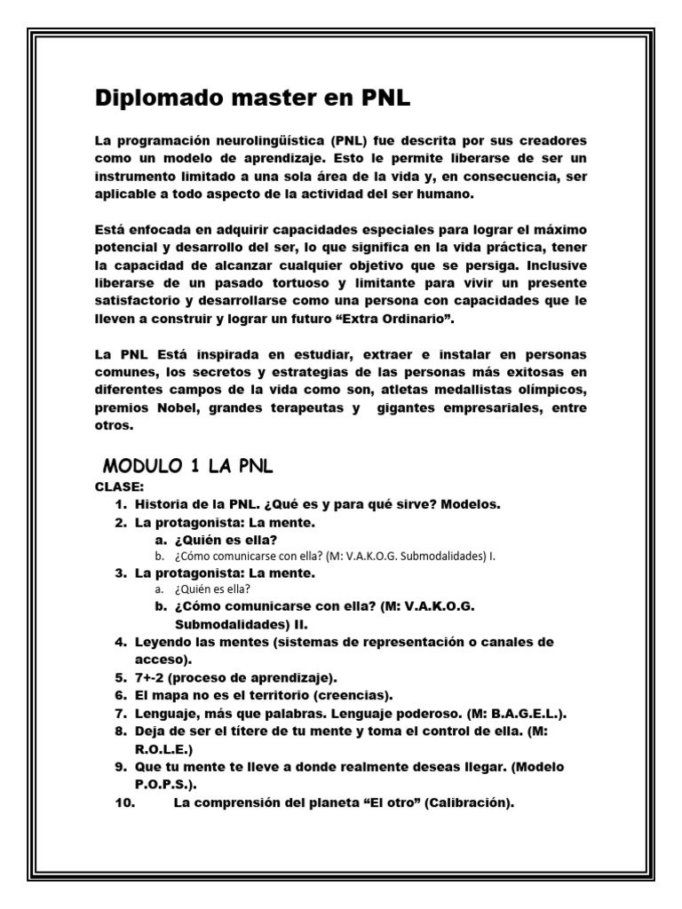 Temario Guia de Pnl | PDF