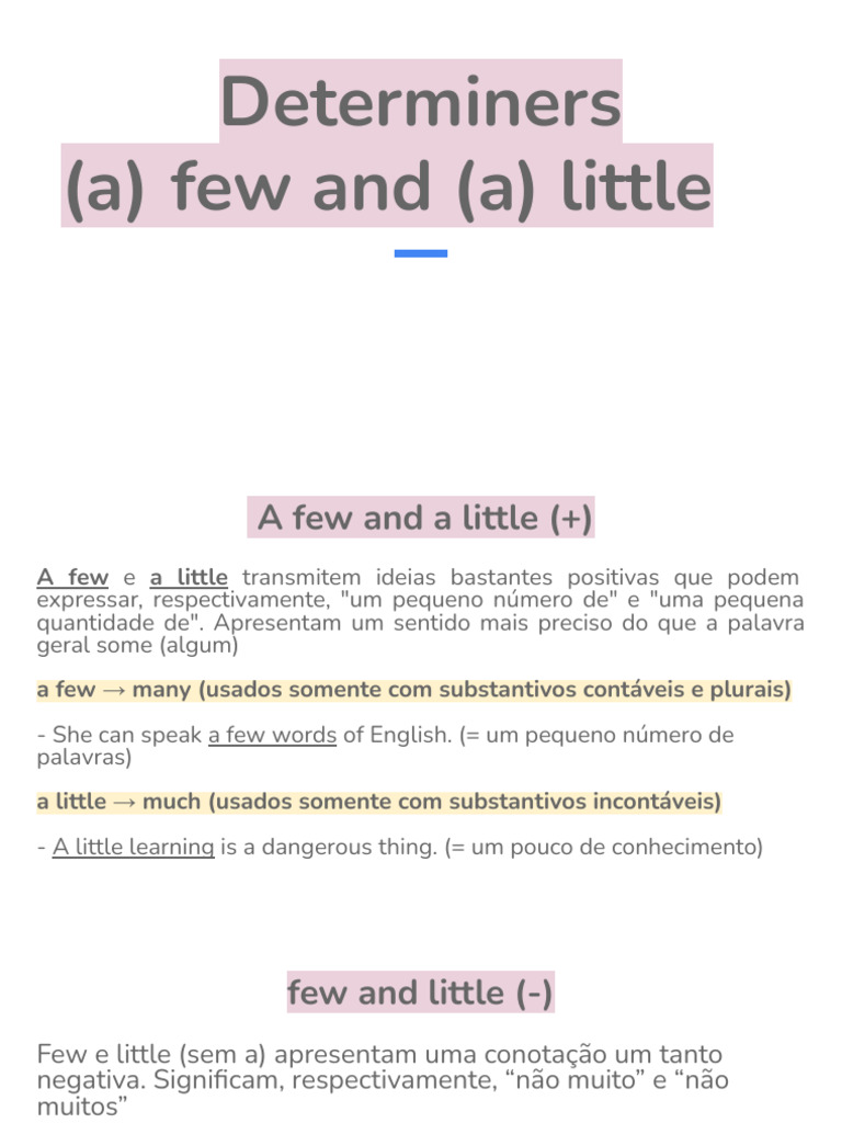 Determiners Few and (A) Little | PDF