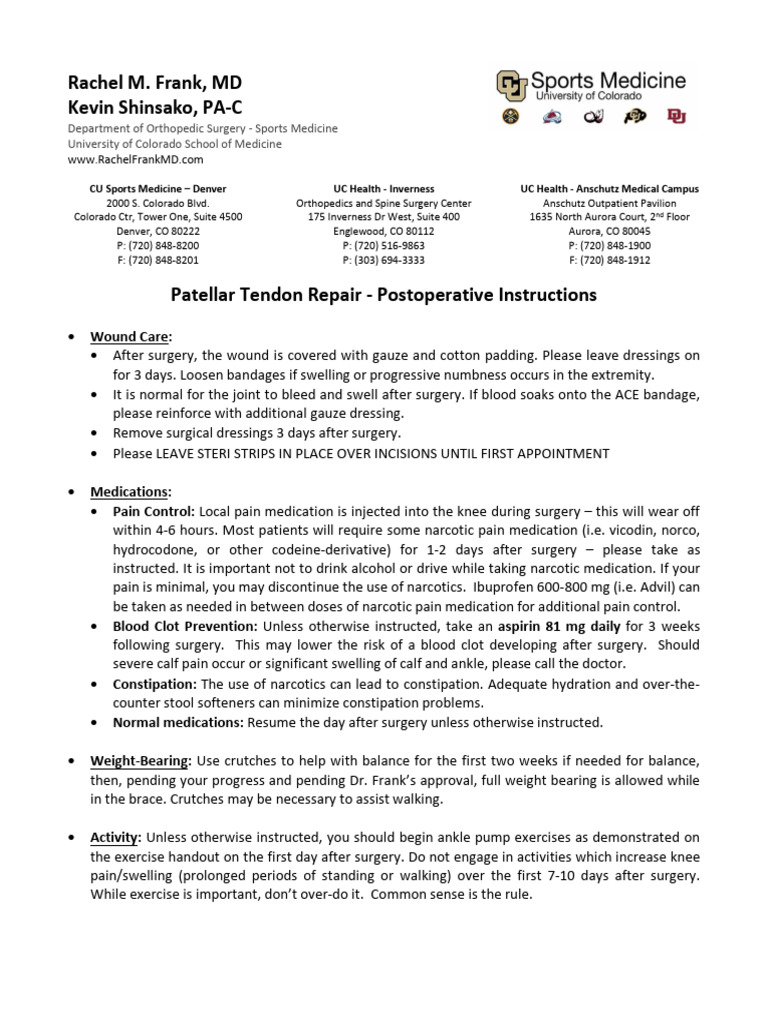 Knee Patellar Tendon Postop Instructions | PDF