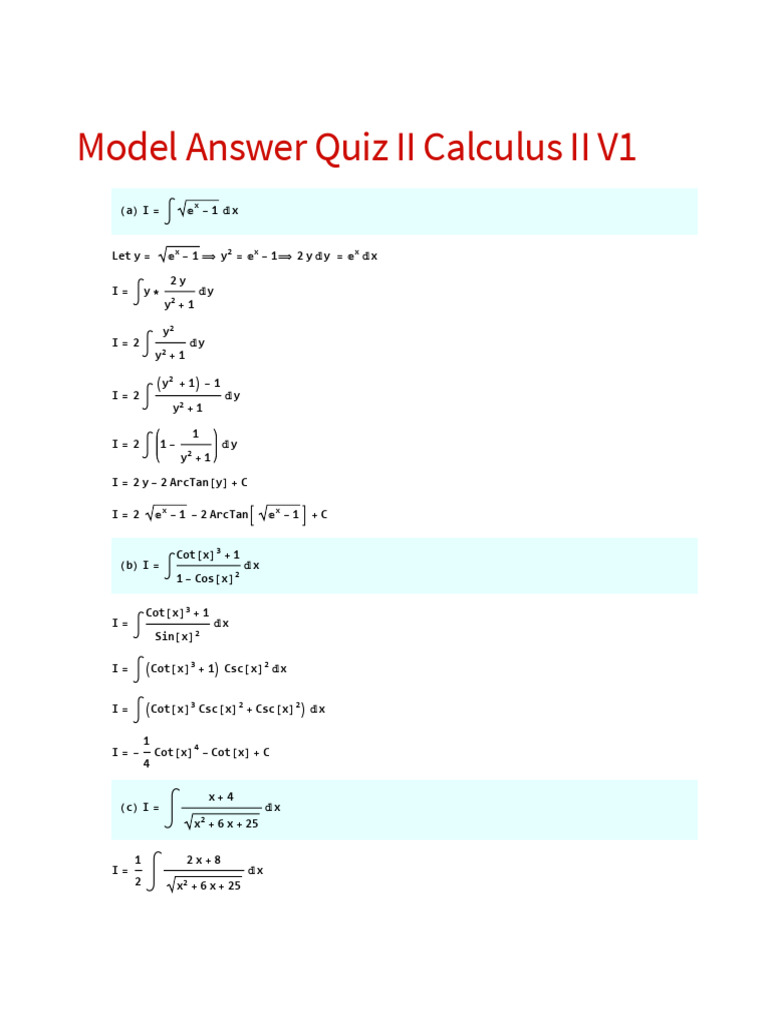 Ans Quiz II Cal II | PDF