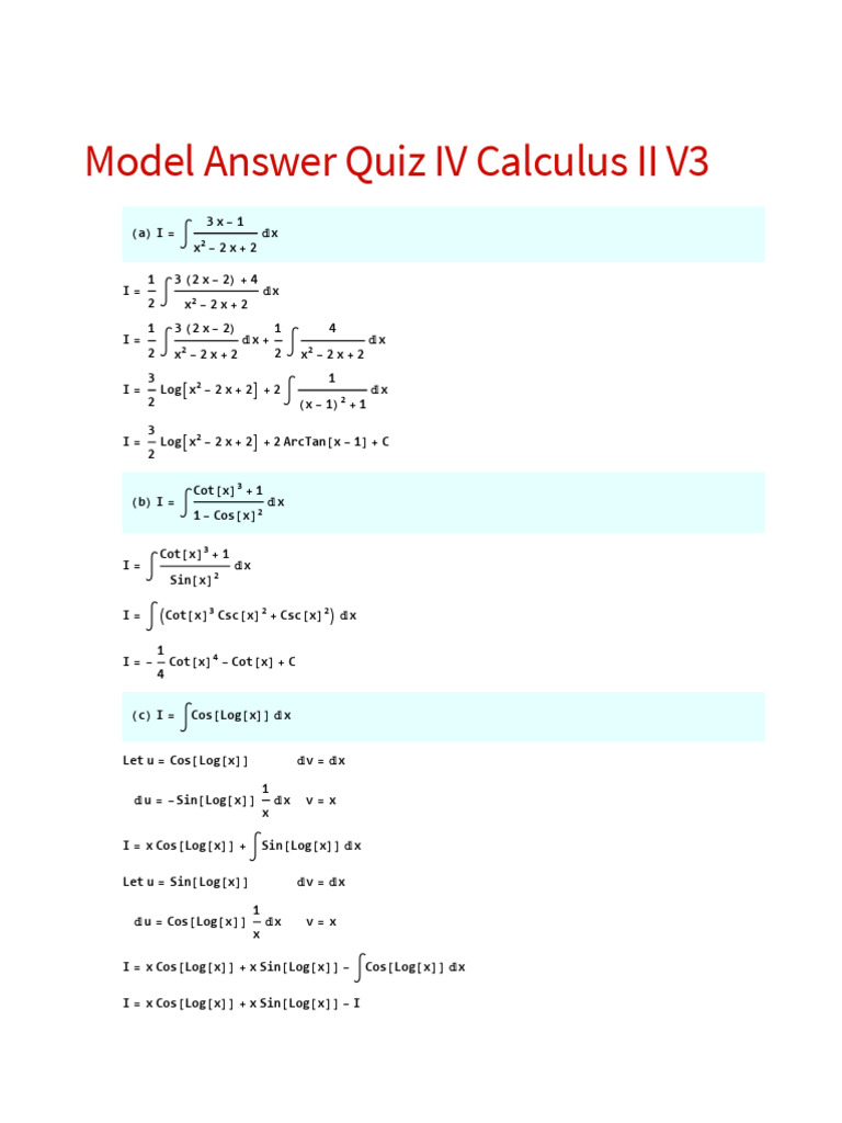 Ans Quiz IV Cal II v3 | PDF