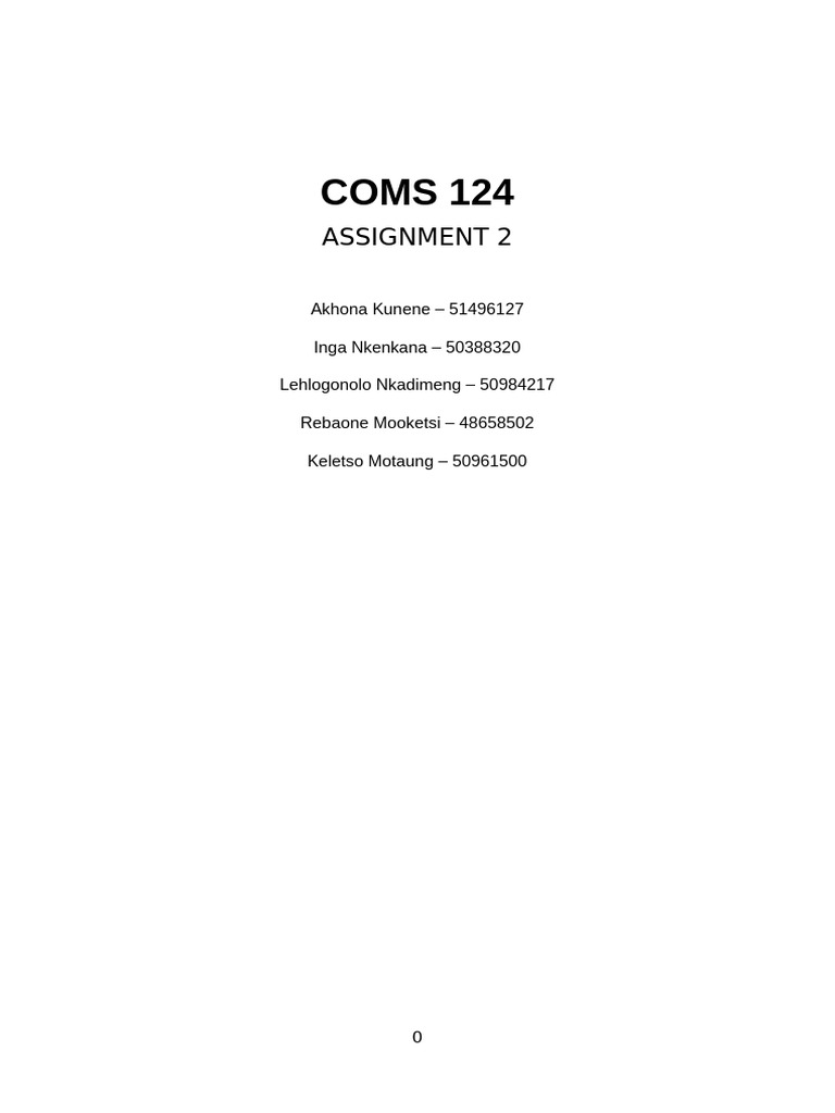 COMS 124 Group Assignment 2 | PDF