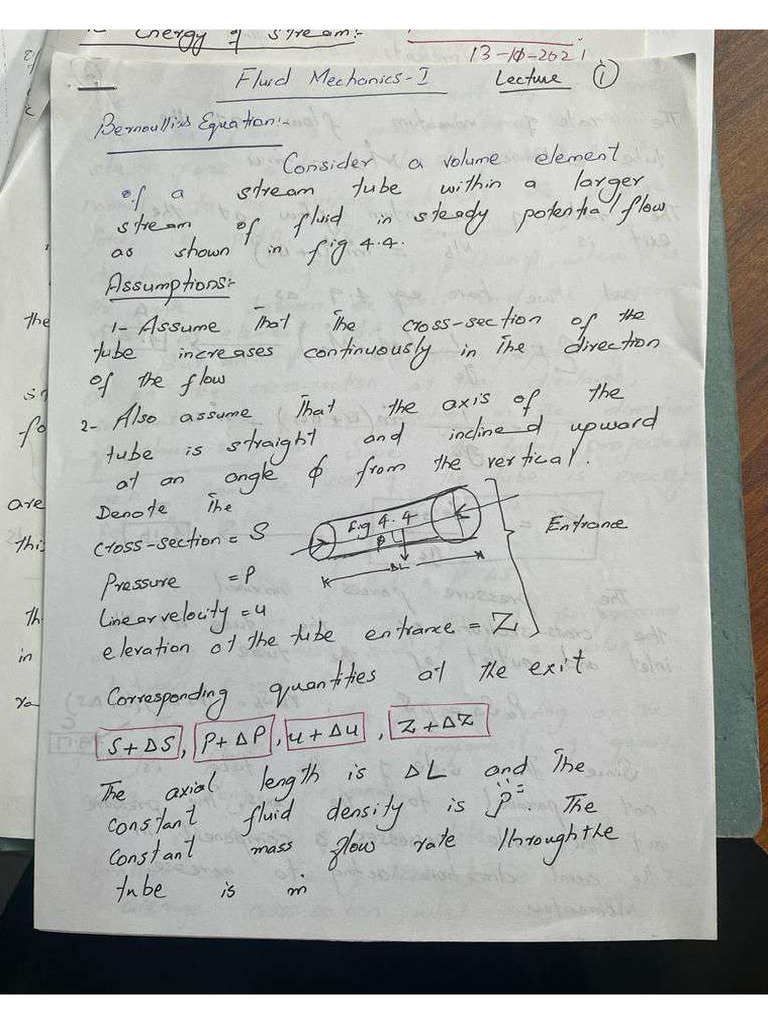 Bernouli's Equation Derivation | PDF