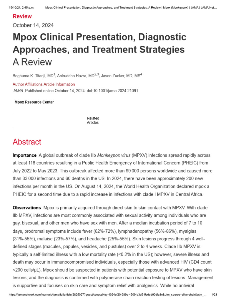 Mpox Clinical Presentation, Diagnostic Approaches, and Treatment ...