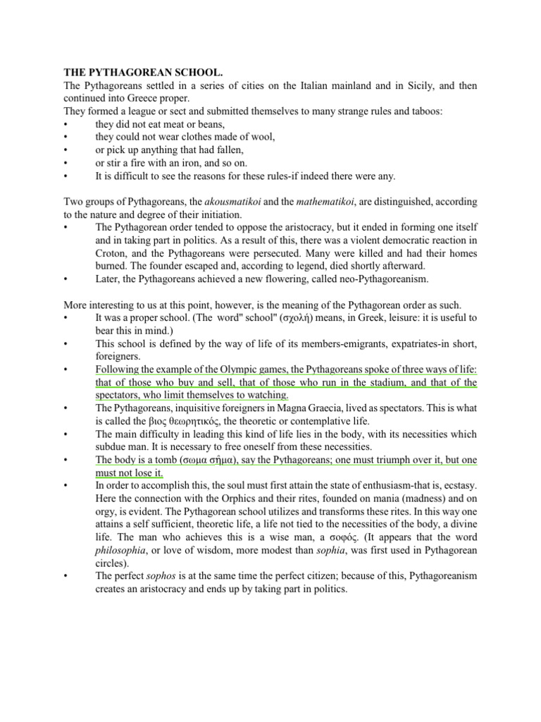 The Pythagorean School | PDF
