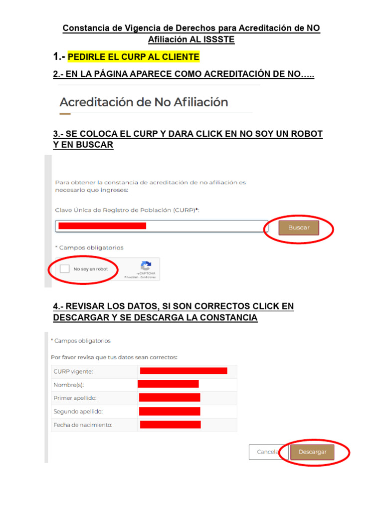 Constancia de Vigencia de Derechos para Acreditación de NO Afiliación Al ISSSTE | PDF