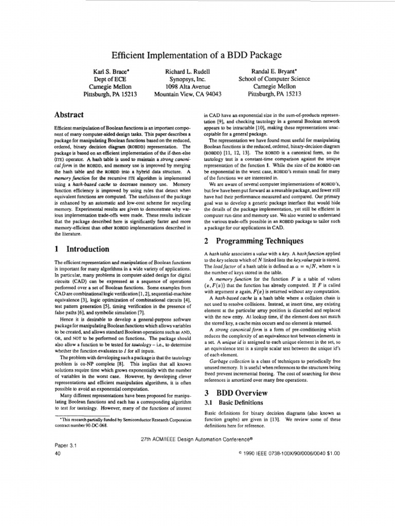 Efficient Implementation of A BDD Package | PDF Efficient Implementation of A BDD Package | PDF