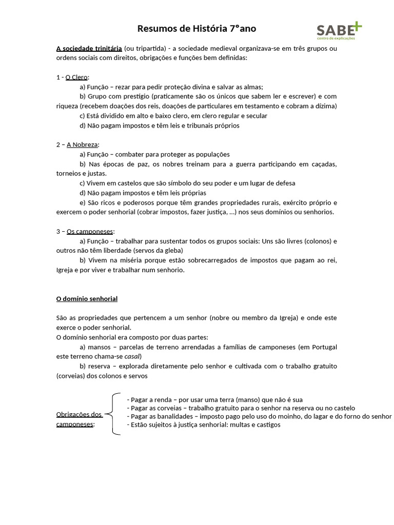 Resumos de Hist 7ano | PDF | História | Turismo