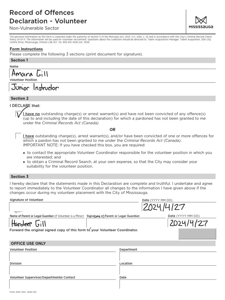 2555 Record of Offences Declaration | PDF