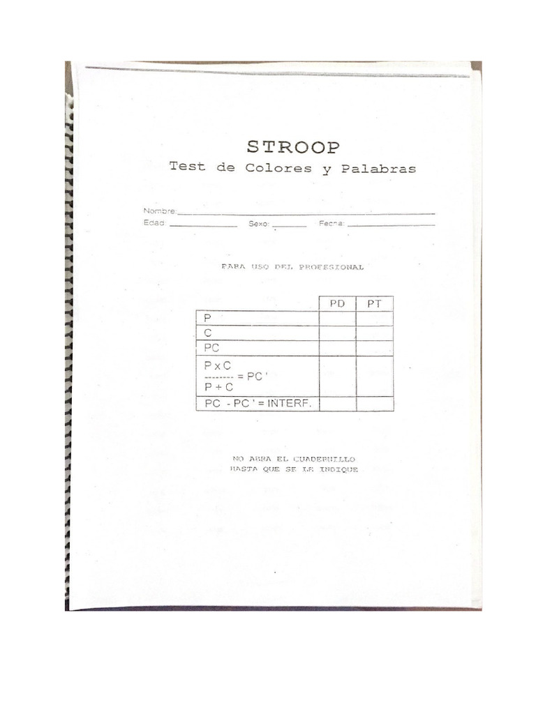 Stroop hojas de adm y puntuación | PDF