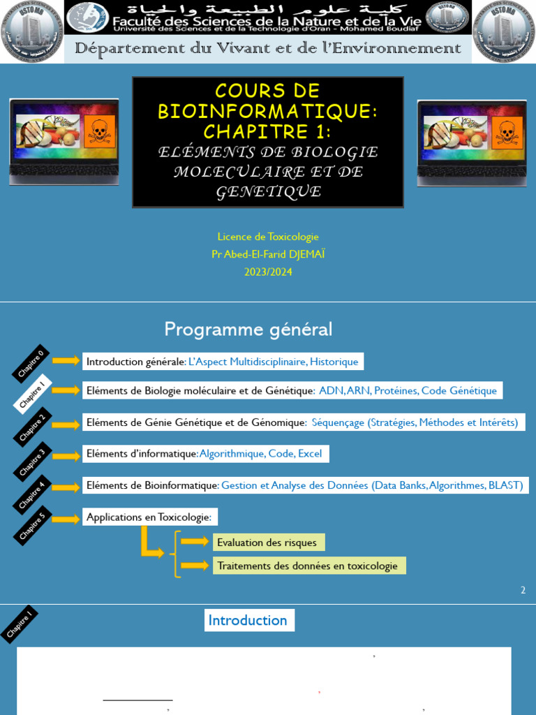 Cours Bioinfo Toxico Chap1 Djemaï | PDF