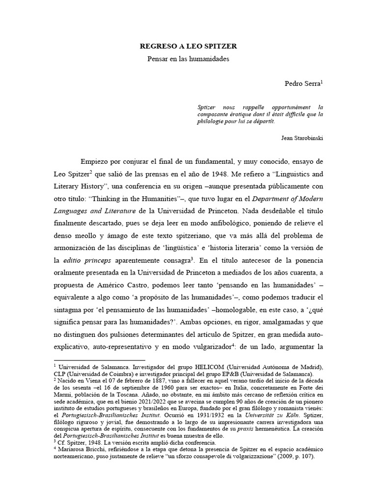 Regreso A Leo Spitzer - Pedro Serra | PDF